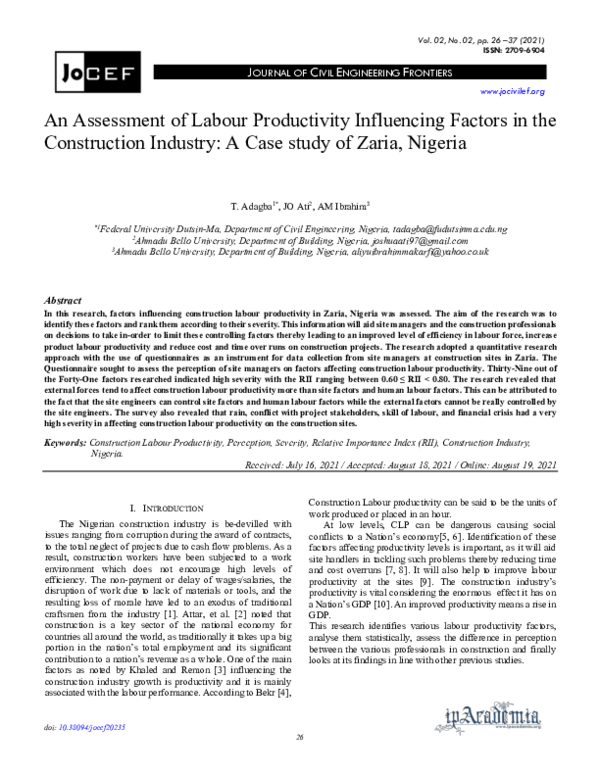 (PDF) An Assessment of Labour Productivity Influencing Factors in the ...