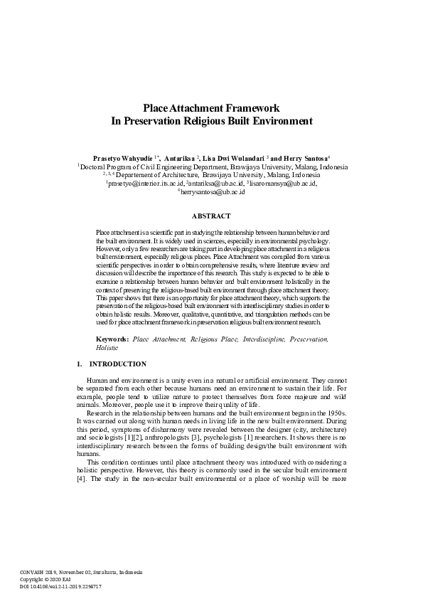 (PDF) Place Attachment Framework In Preservation Religious Built ...