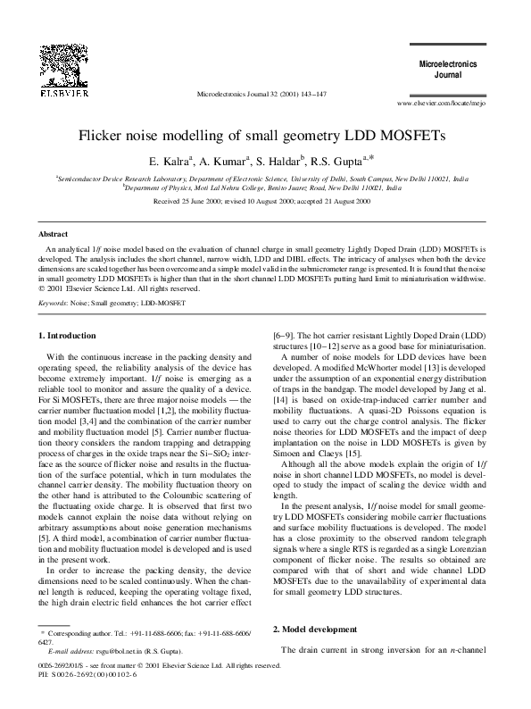 Pdf Flicker Noise Modelling Of Small Geometry Ldd Mosfets