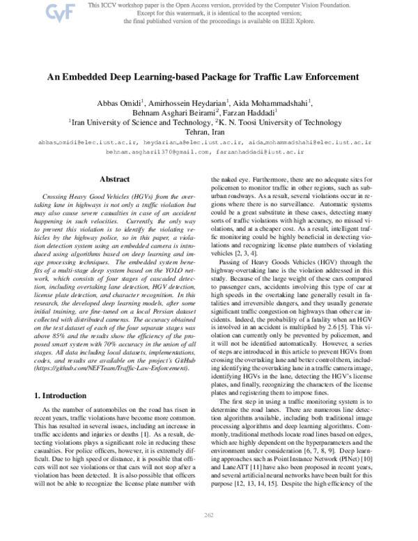 (PDF) An Embedded Deep Learning-based Package for Traffic Law Enforcement