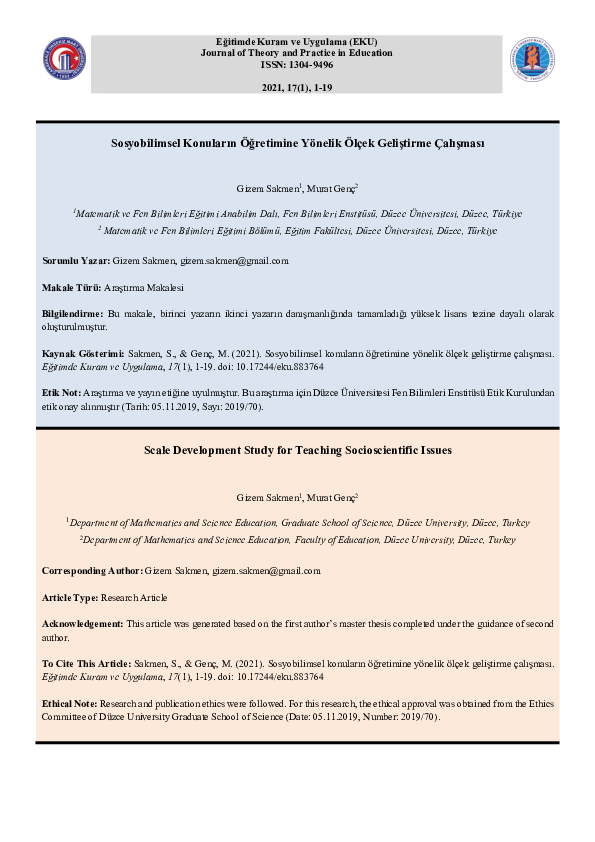 (PDF) Scale Development Study for Teaching Socioscientific Issues