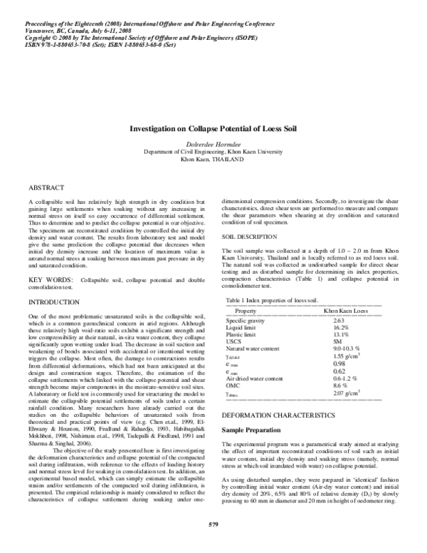 (PDF) Investigation On Collapse Potential of Loess Soil | Dolrerdee ...