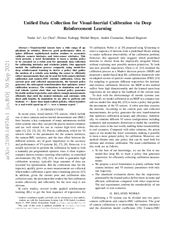 (PDF) Unified Data Collection for Visual-Inertial Calibration via Deep Reinforcement Learning