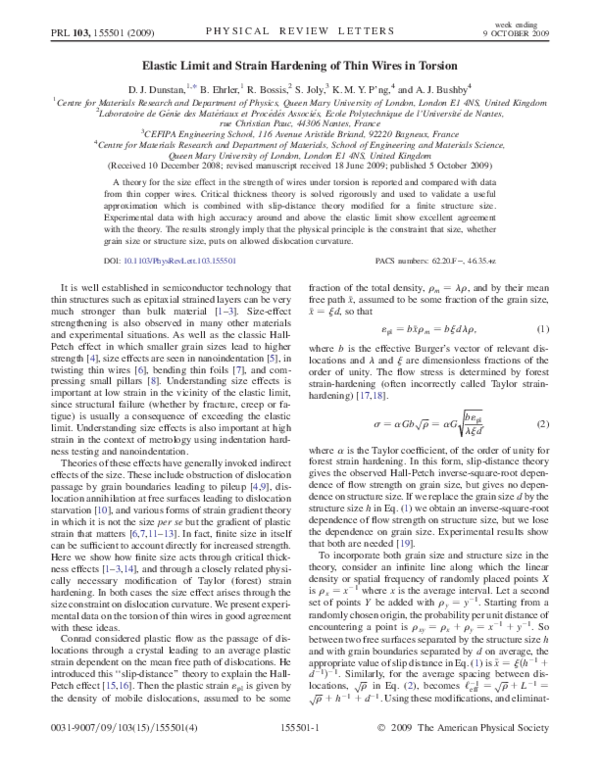 (PDF) Elastic Limit and Strain Hardening of Thin Wires in Torsion ...