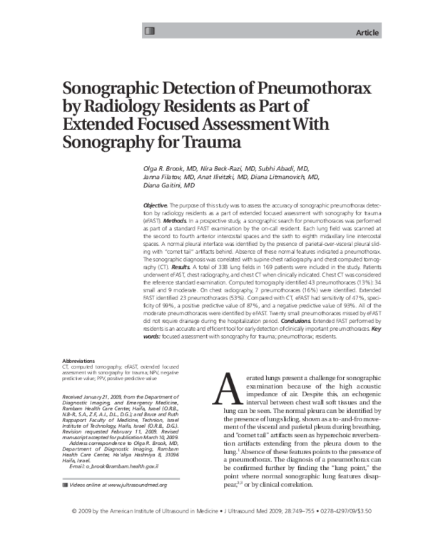 (PDF) Radiology Residents' Accuracy in Pneumothorax Detection via eFAST
