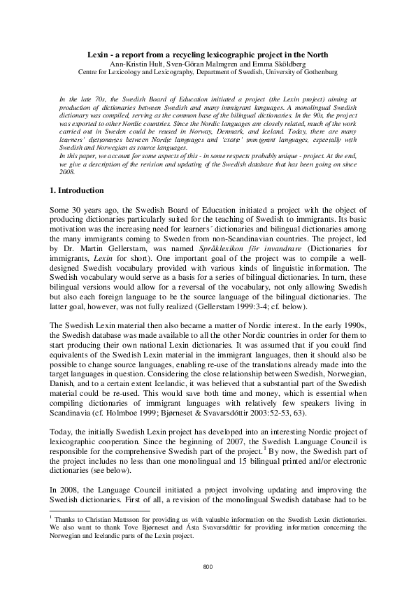 (PDF) Lexin – a report from a recycling lexicographic project in the North
