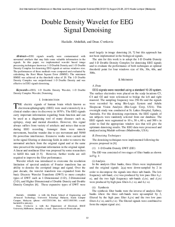 (PDF) Double density wavelet for EEG signal denoising