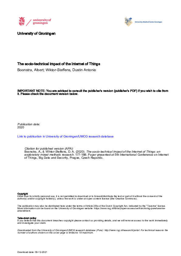 (PDF) The Socio-technical Impact of the Internet of Things: An ...
