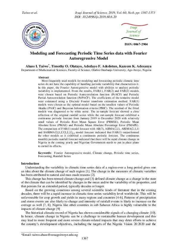 Pdf Modeling And Forecasting Periodic Time Series Data With Fourier Autoregressive Model