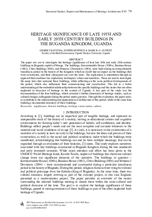 (PDF) Heritage Significance of Late 19TH and Early 20TH Century Buildings in the Buganda Kingdom ...