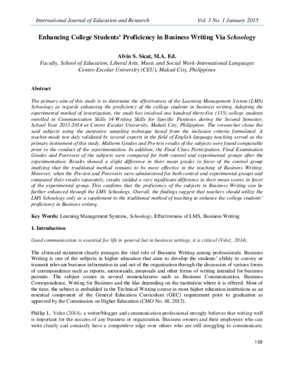 (PDF) Enhancing College Students’ Proficiency in Business Writing Via ...