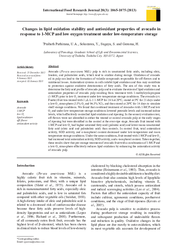 (PDF) Changes in lipid oxidation stability and antioxidant properties of avocado in response to ...