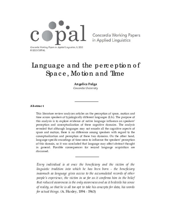 (PDF) Language and the perception of Space, Motion and Time