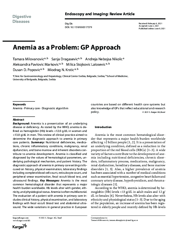 (PDF) Anaemia as a problem, GP approach