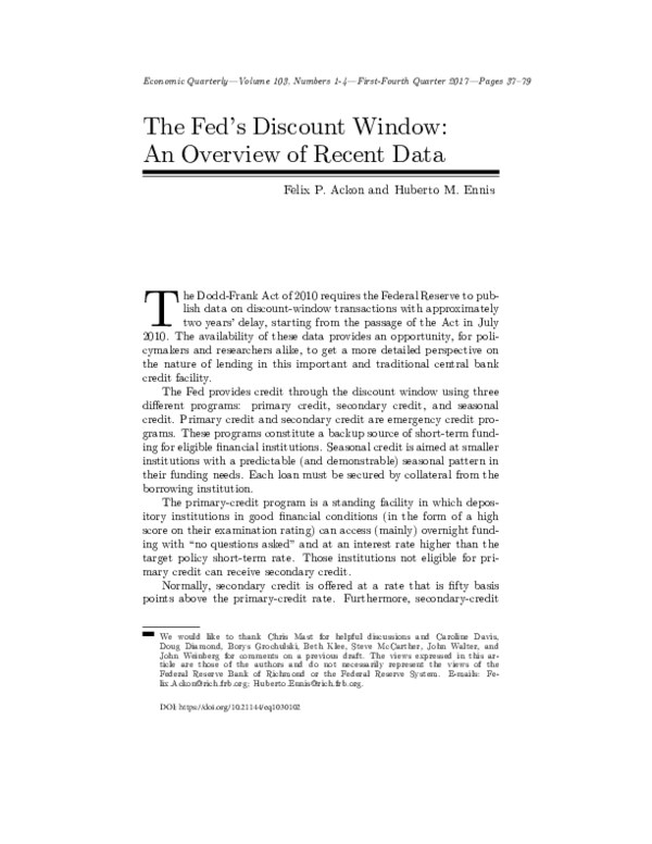 (PDF) The Fed's Discount Window: An Overview of Recent Data