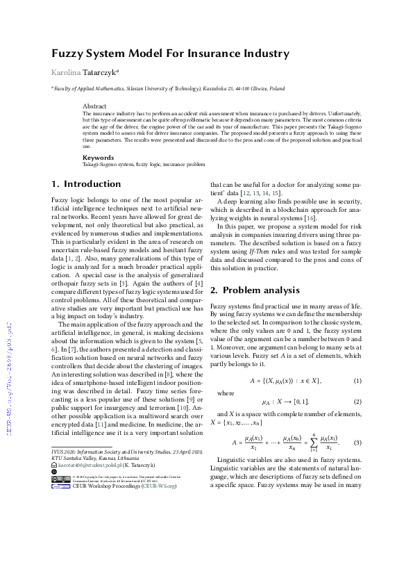 (PDF) Fuzzy System Model For Insurance Industry