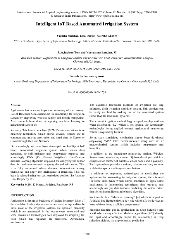 (PDF) Intelligent IoT Based Automated Irrigation System (PDF) Intelligent IoT Based Automated Irrigation System