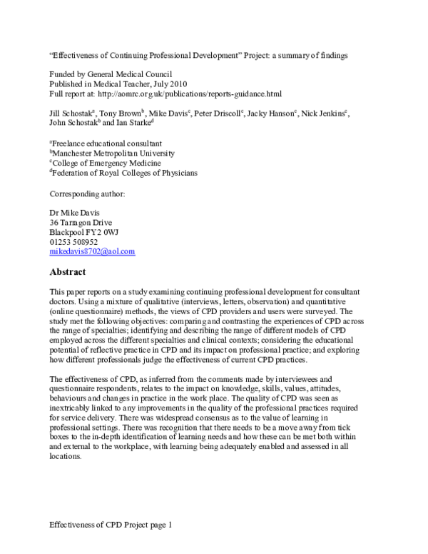 (PDF) ‘Effectiveness of Continuing Professional Development’ project: A ...