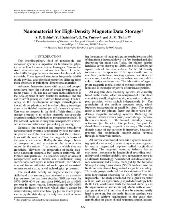 (PDF) Nanomaterial for High-Density Magnetic Data Storage