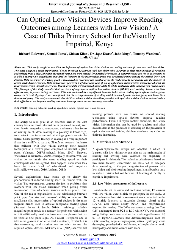 (PDF) Can Optical Low Vision Devices Improve Reading Outcomes among ...