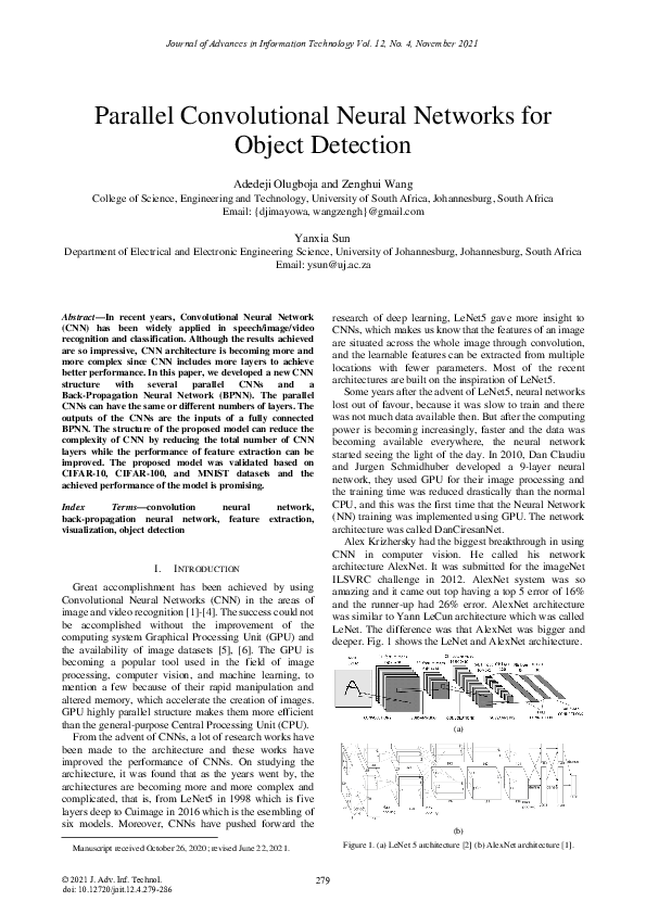 (PDF) Parallel Convolutional Neural Networks for Object Detection
