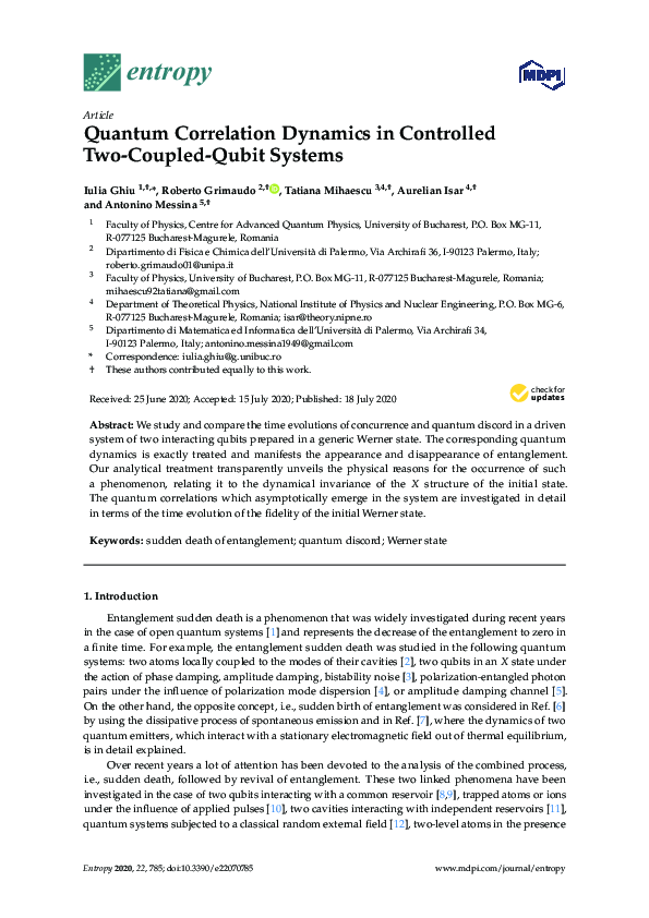 Pdf Quantum Correlation Dynamics In Controlled Two Coupled Qubit Systems