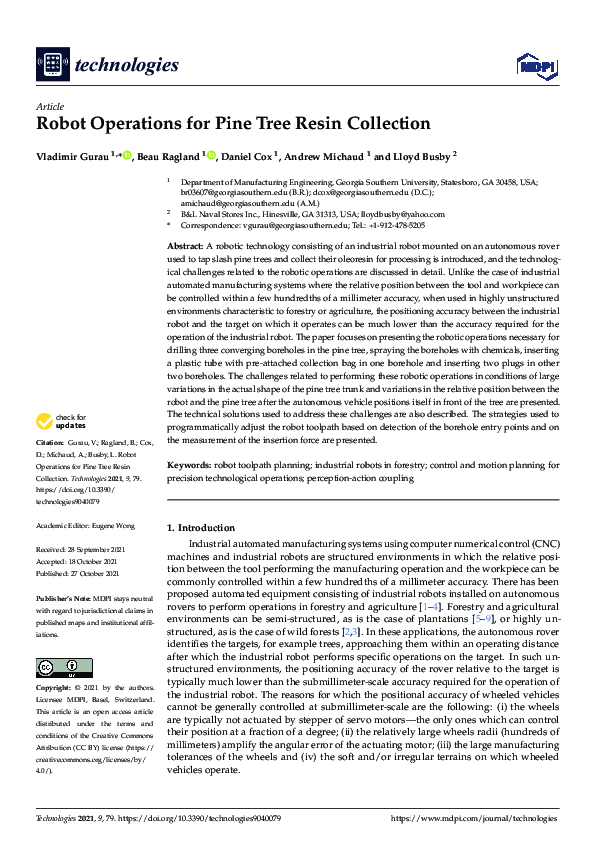 (PDF) Robot Operations for Pine Tree Resin Collection