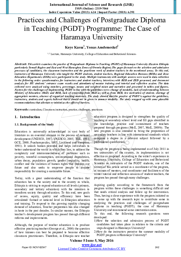 (PDF) Practices and Challenges of Postgraduate Diploma in Teaching ...