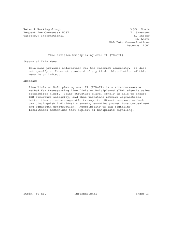 (PDF) Time Division Multiplexing over IP (TDMoIP)