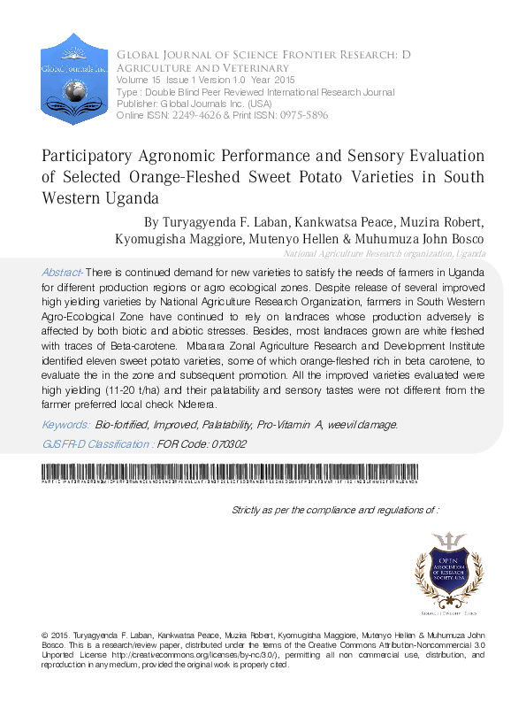 (PDF) Participatory Agronomic Performance and Sensory Evaluation of Selected Orange-Fleshed ...