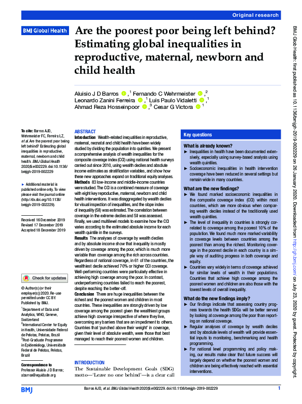 (PDF) Are the poorest poor being left behind? Estimating global ...