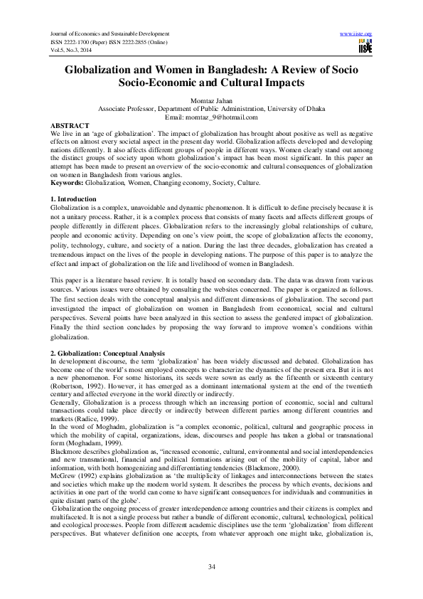 (PDF) Globalization and Women in Bangladesh: A Review of Socio ...