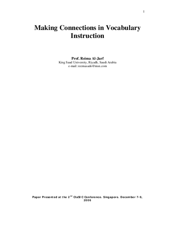 (PDF) Making Connections in Vocabulary Instruction