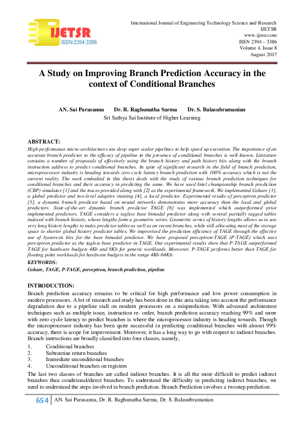 (PDF) A Study on Improving Branch Prediction Accuracy in the context of Conditional Branches