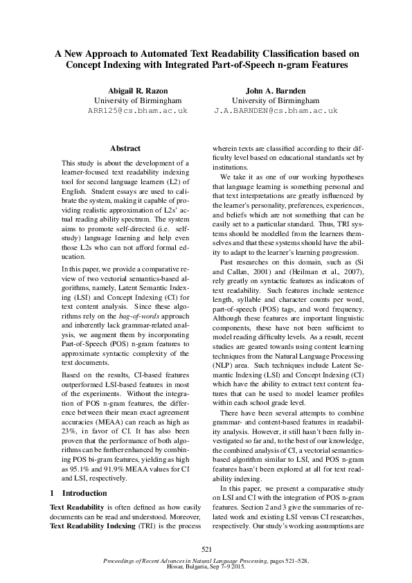 Pdf A New Approach To Automated Text Readability Classification Based