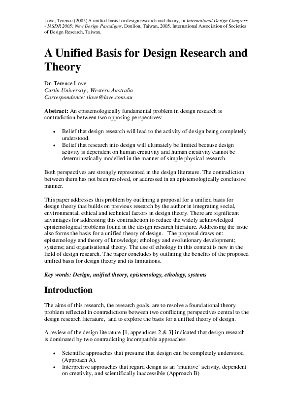 (PDF) A unified basis for design research and theory