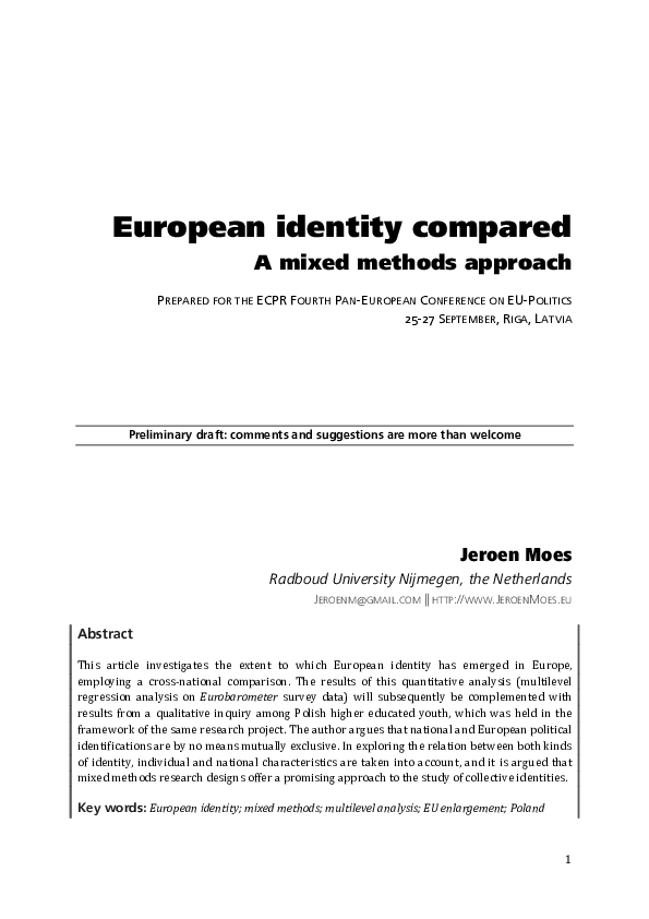 (PDF) European Identity Compared: A Mixed Methods Approach