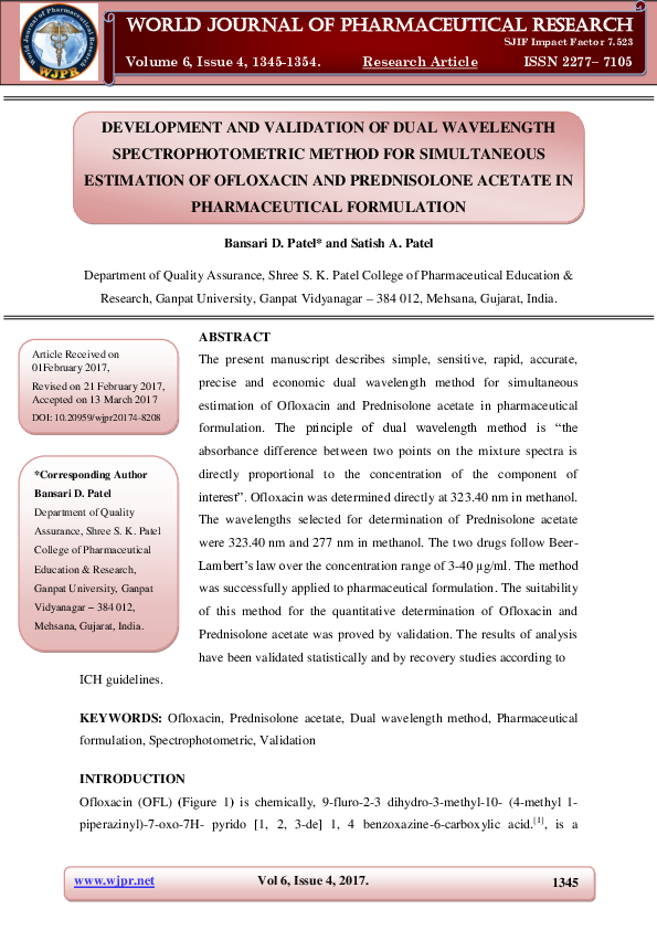 Pdf Development And Validation Of Dual Wavelength Method For Simultaneous Estimation Of