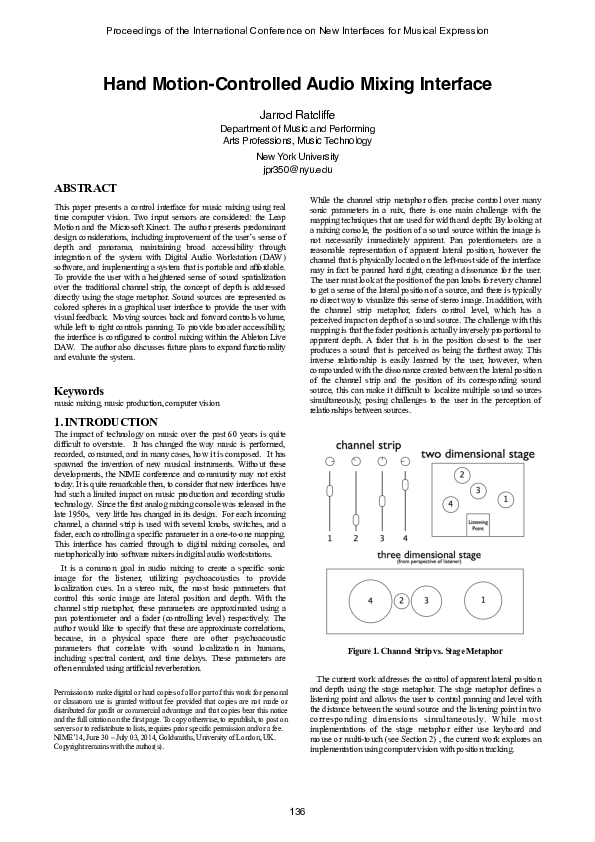 (PDF) Hand and Finger Motion-Controlled Audio Mixing Interface