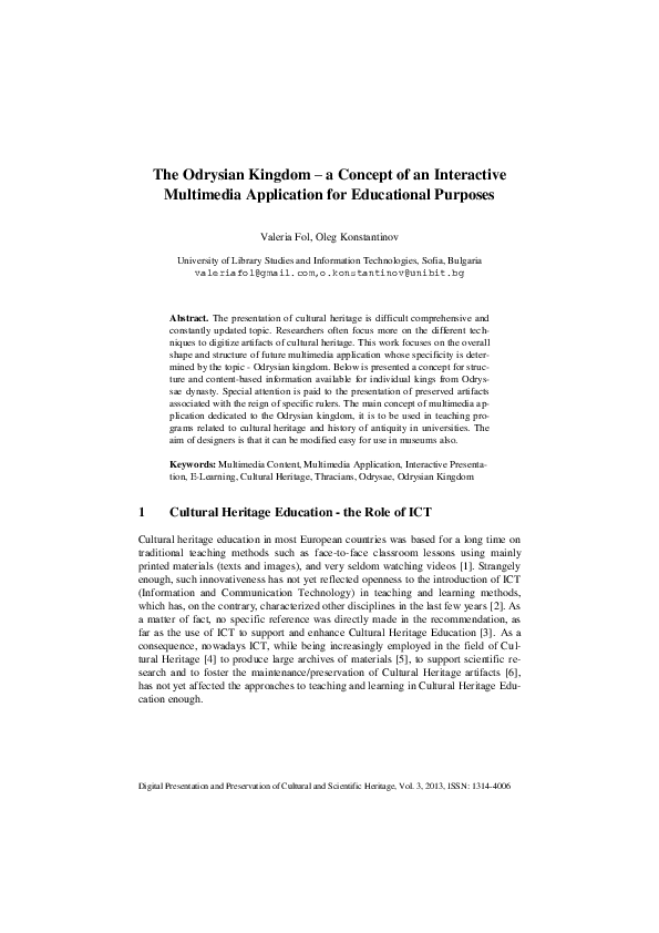 (PDF) The Odrysian Kingdom – a Concept of an Interactive Multimedia Application for Educational ...
