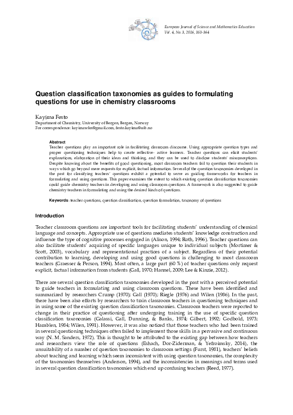 (PDF) Question classification taxonomies as guides to formulating ...