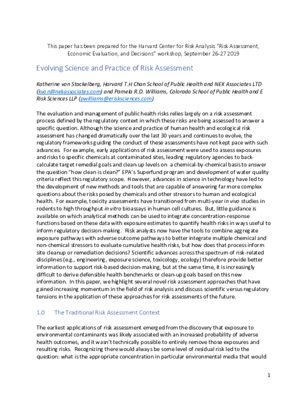 (PDF) Evolving Science and Practice of Risk Assessment