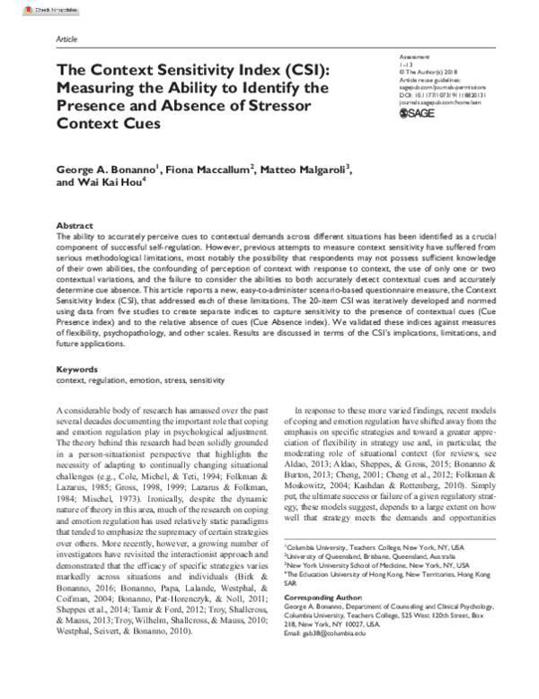 Pdf The Context Sensitivity Index Csi Measuring The Ability To