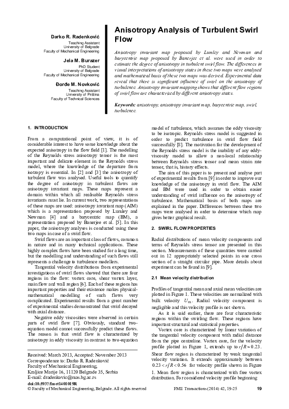 (PDF) Anisotropy Analysis of Turbulent Swirl Flow Anisotropy invariant ...