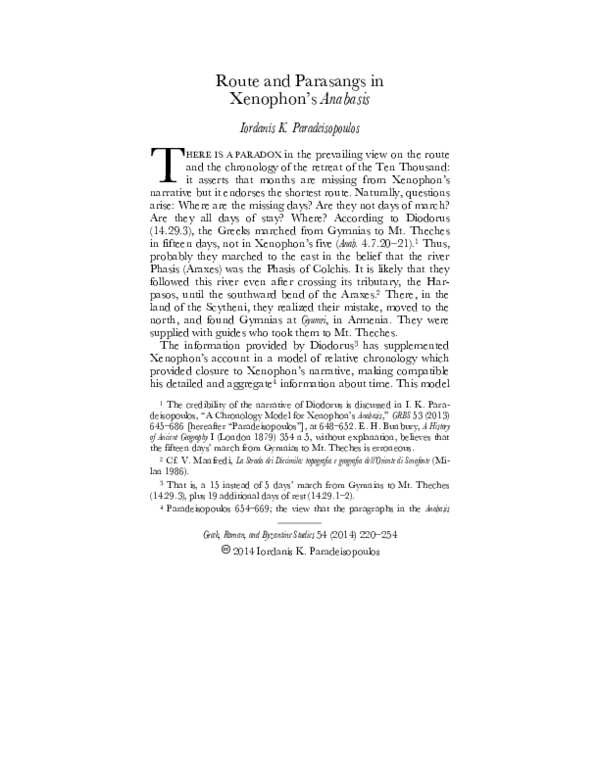 (PDF) Route and Parasangs in Xenophon’s Anabasis | Iordanis ...