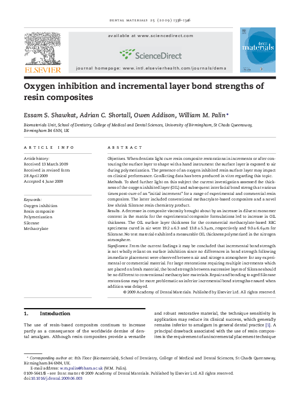 (PDF) Oxygen inhibition and incremental layer bond strengths of resin ...