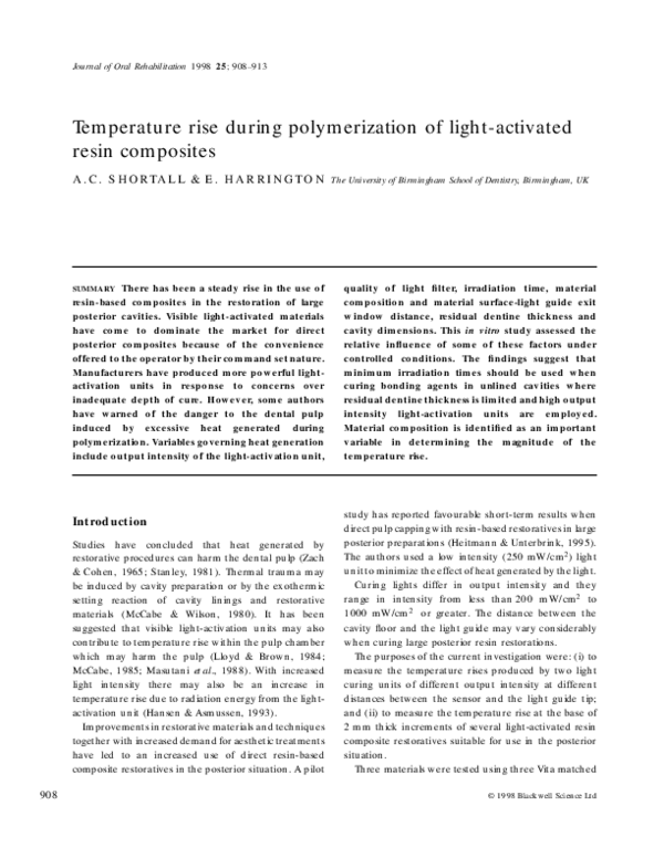 (PDF) Temperature rise during polymerization of light-activated resin ...