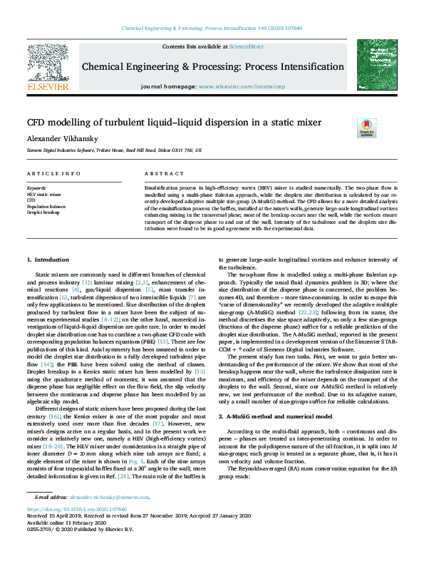 Pdf Chemical Engineering And Processing Process Intensification