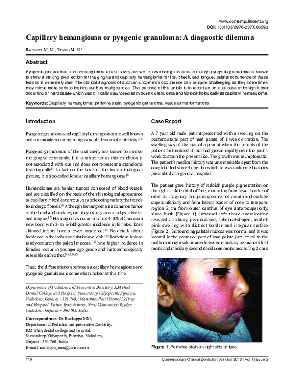 (PDF) Capillary hemangioma or pyogenic granuloma: A diagnostic dilemma
