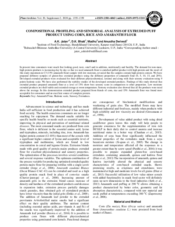 (PDF) Compositional Profiling and Sensorial Analysis of Extruded Puff Product Using Corn, Rice ...